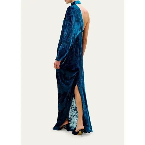 Silvia Tcherassi Anya Mock-neck Asymmetric Velvet Burnout Maxi Dress