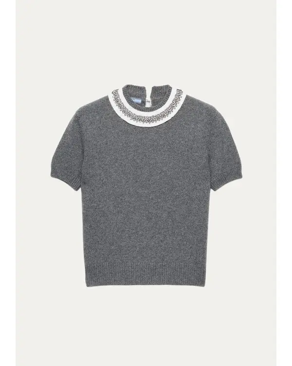 Prada Embellished Short-sleeve Sweater