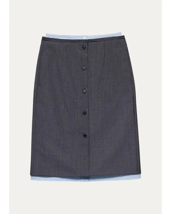 Prada Layered Button-front Tailored Skirt - Gray