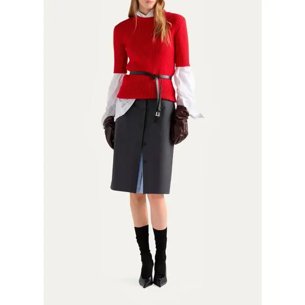 Prada Layered Button-front Tailored Skirt
