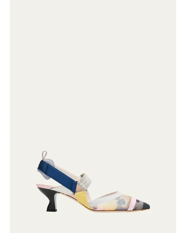 Fendi 55mm Colibri Floral Mesh Slingback Pumps