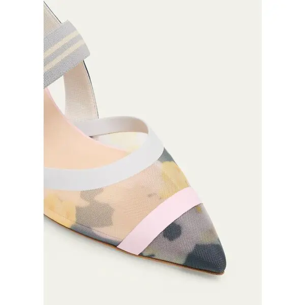 Fendi 55mm Colibri Floral Mesh Slingback Pumps