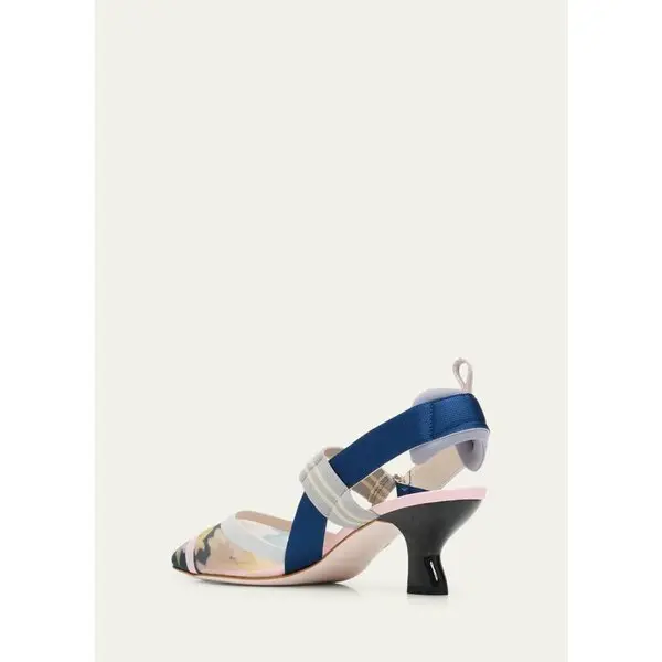 Fendi 55mm Colibri Floral Mesh Slingback Pumps