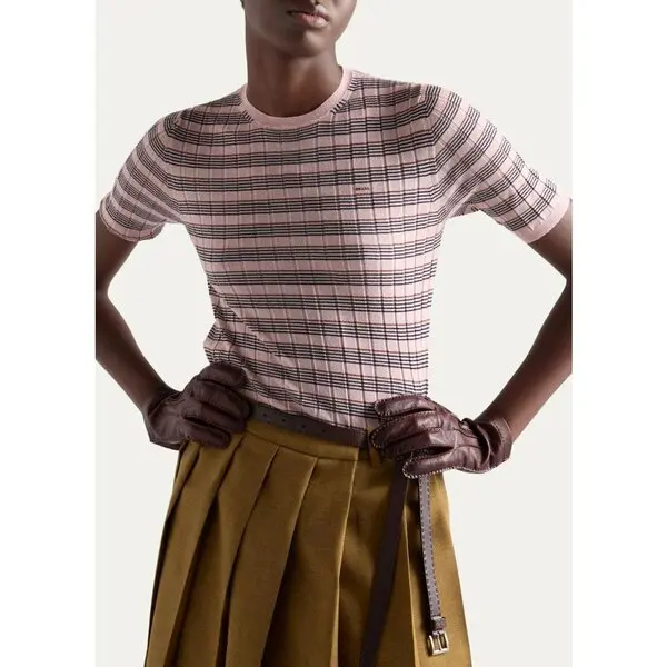 Prada Striped Silk-cashmere Short-sleeve Sweater
