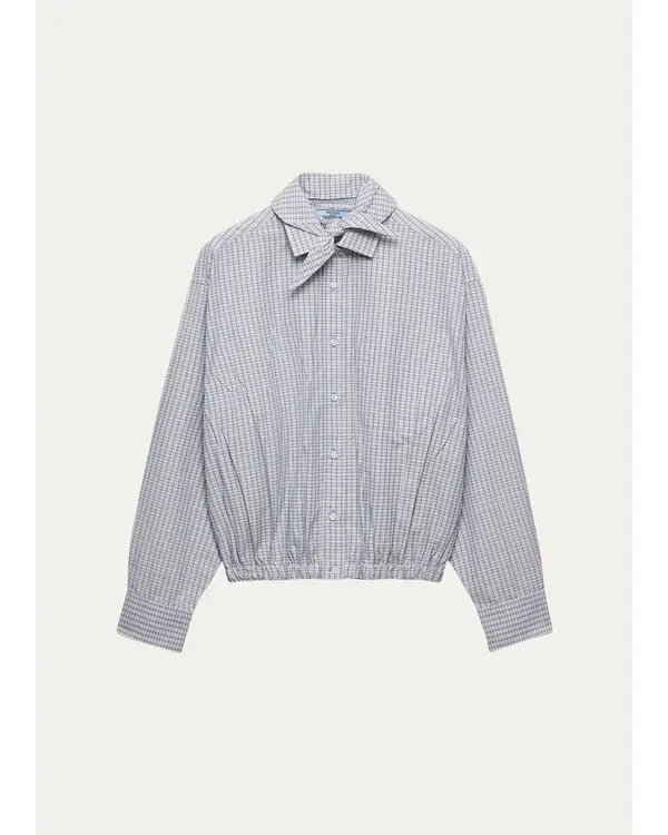 Prada Plaid Cotton Bow-collar Shirt