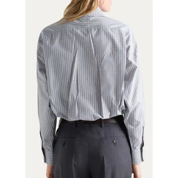Prada Plaid Cotton Bow-collar Shirt