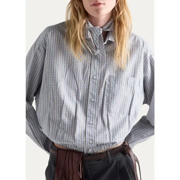 Prada Plaid Cotton Bow-collar Shirt