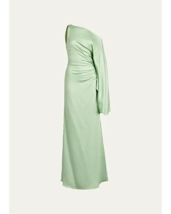 Silvia Tcherassi Kesia One-shoulder Ruched Satin Maxi Dress