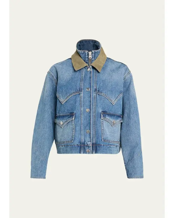 Veronica Beard Wegner Layered Corduroy-collar Denim Jacket - Memory Lane