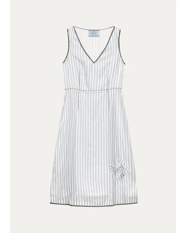 Prada Striped V-neck Midi Dress