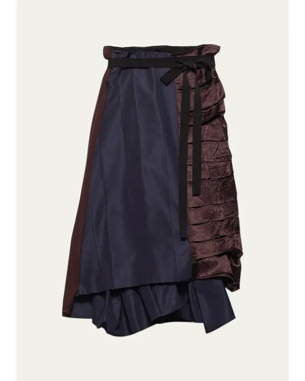 Prada Silk Faille Patchwork Midi Wrap Skirt