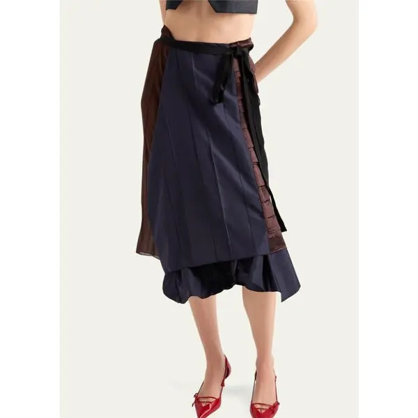 Prada Silk Faille Patchwork Midi Wrap Skirt