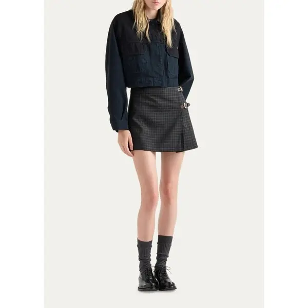 Prada Check Pleated Buckle Wrap Mini Skirt