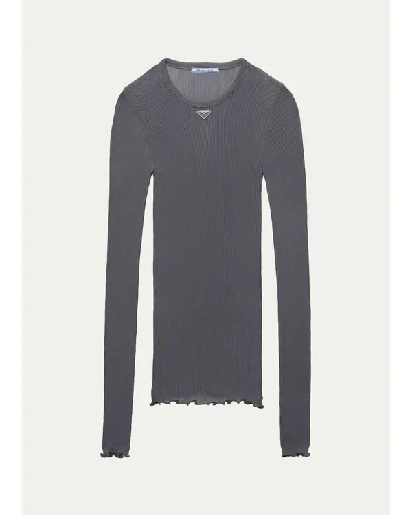 Prada Logo Rib-knit Silk Top - F0112 Piom
