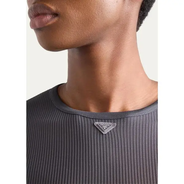 Prada Logo Rib-knit Silk Top
