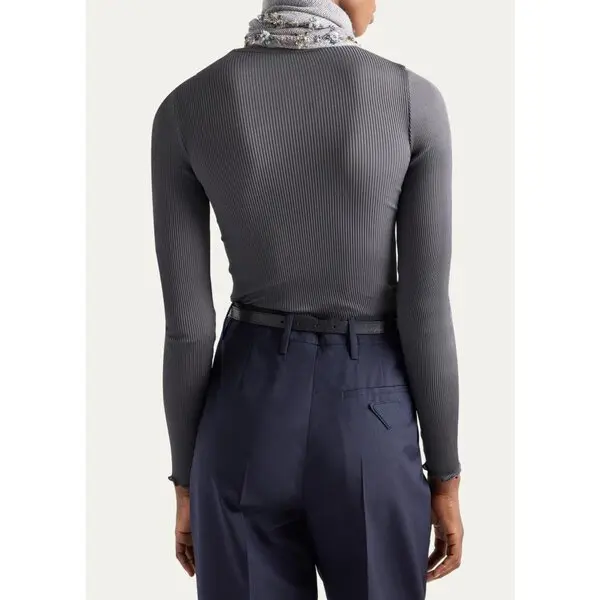 Prada Logo Rib-knit Silk Top