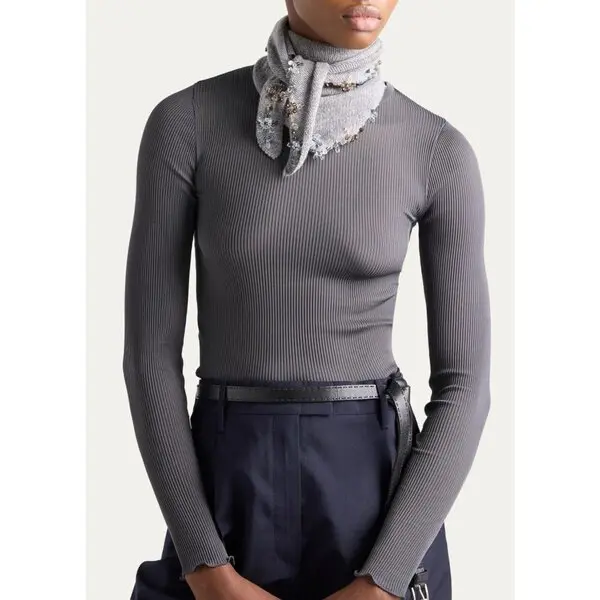 Prada Logo Rib-knit Silk Top