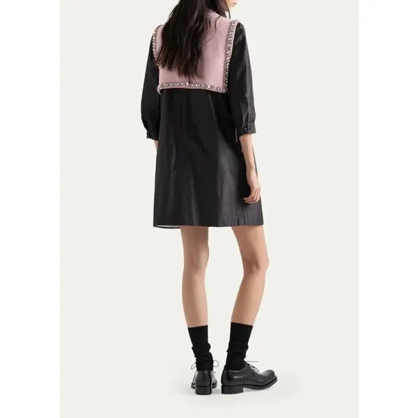 Prada Crystal Bib Silk Taffeta Mini Dress