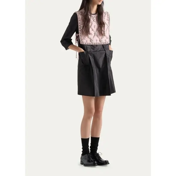 Prada Crystal Bib Silk Taffeta Mini Dress