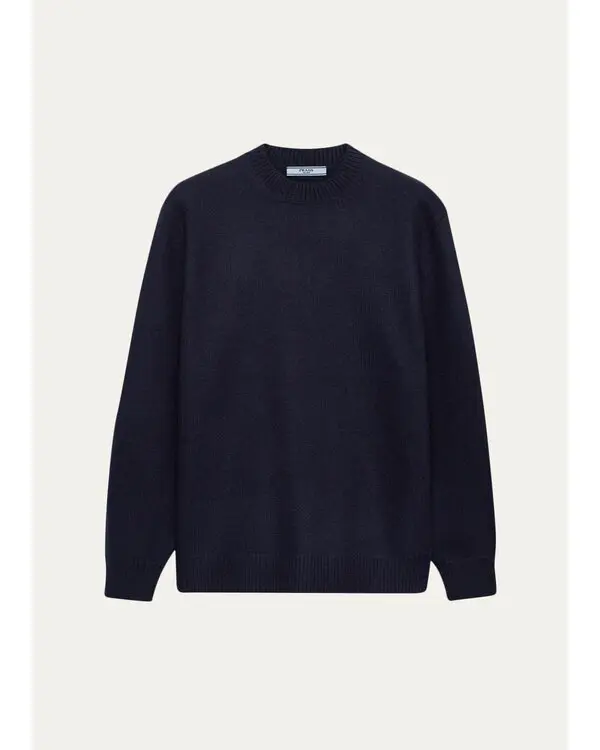 Prada Leather Elbow-patch Wool Crewneck Sweater