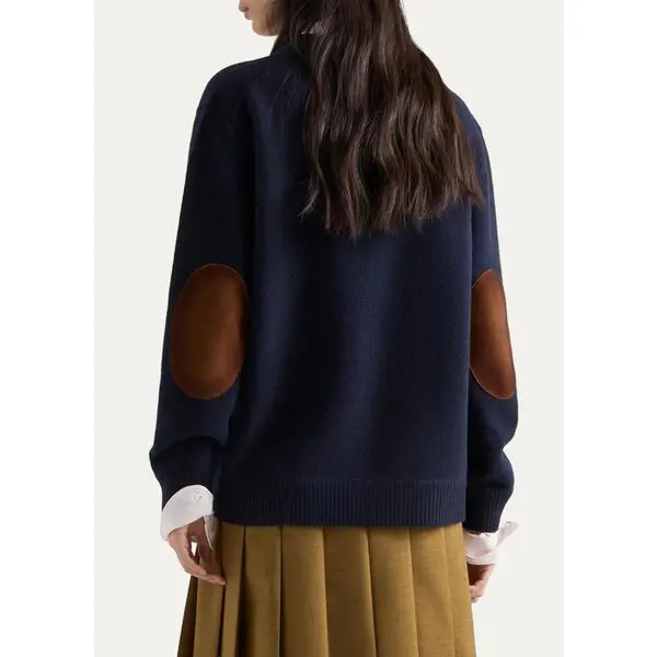 Prada Leather Elbow-patch Wool Crewneck Sweater