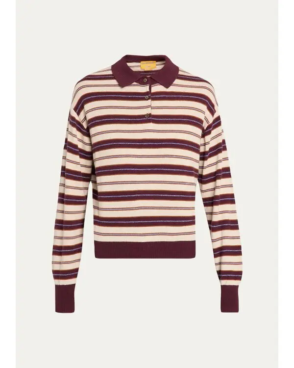 Guest In Residence Collegiate Striped Cashmere Polo Sweater - Fig Combo