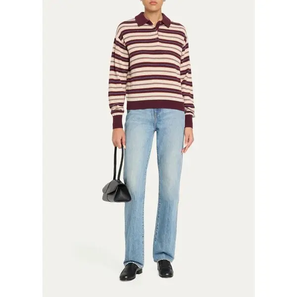 Guest In Residence Collegiate Striped Cashmere Polo Sweater - Fig Combo