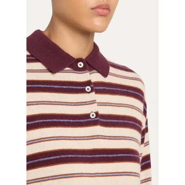 Guest In Residence Collegiate Striped Cashmere Polo Sweater - Fig Combo
