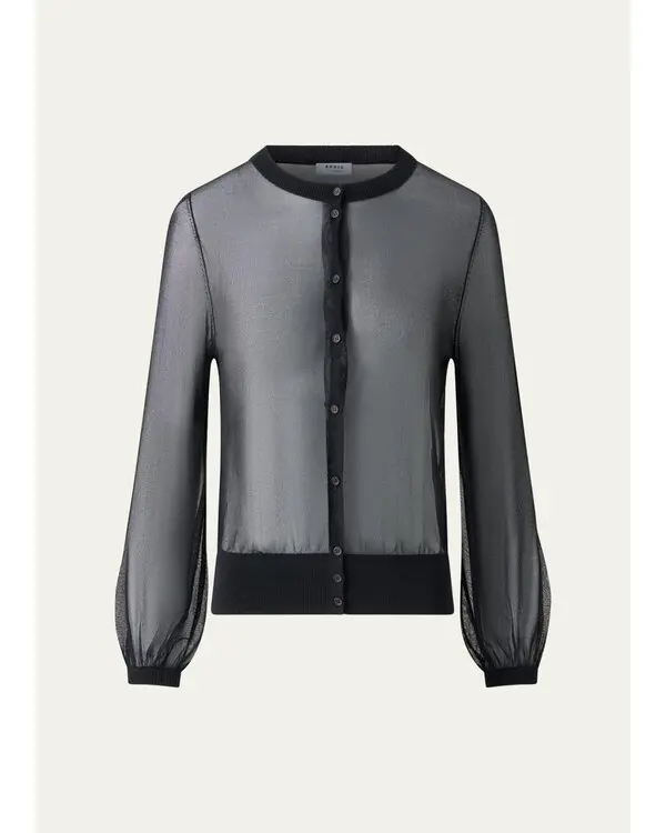 Akris Sheer Knit Crewneck Cardigan
