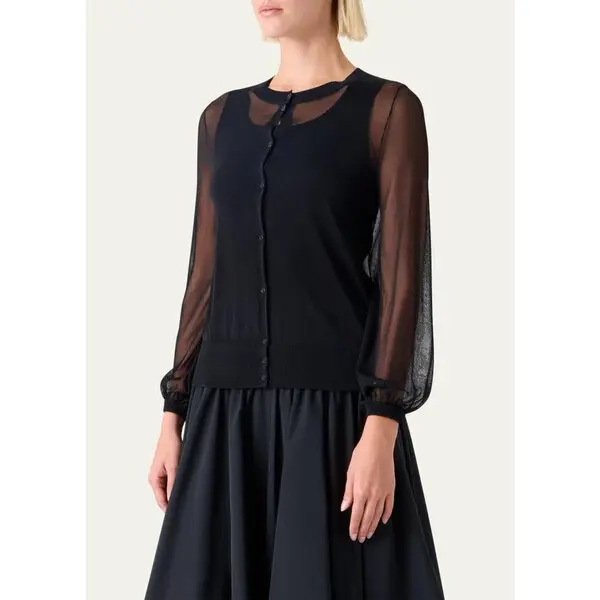 Akris Sheer Knit Crewneck Cardigan