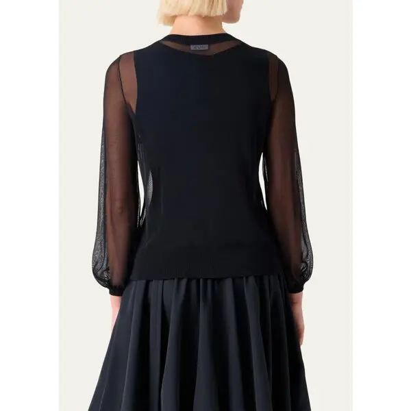 Akris Sheer Knit Crewneck Cardigan