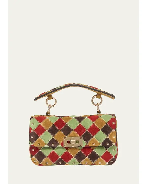 Valentino Garavani Small Rockstud Patchwork Suede Shoulder Bag - Multi