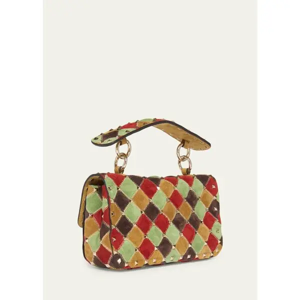 Valentino Garavani Small Rockstud Patchwork Suede Shoulder Bag