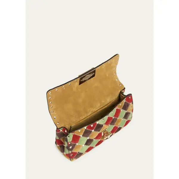 Valentino Garavani Small Rockstud Patchwork Suede Shoulder Bag