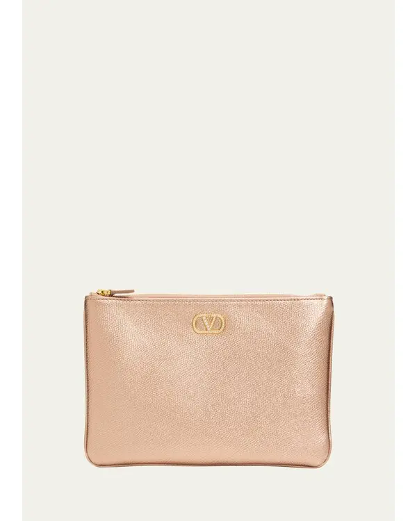 Valentino Garavani Medium Metallic Leather Flat Pouch Bag - Rose