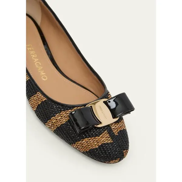 FERRAGAMO Varina Zebra-printed Raffia Ballerina Flats