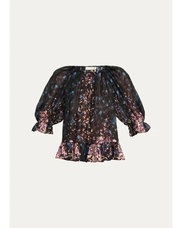 Ulla Johnson Elise Short-sleeve Silk Blouse - Eclipse