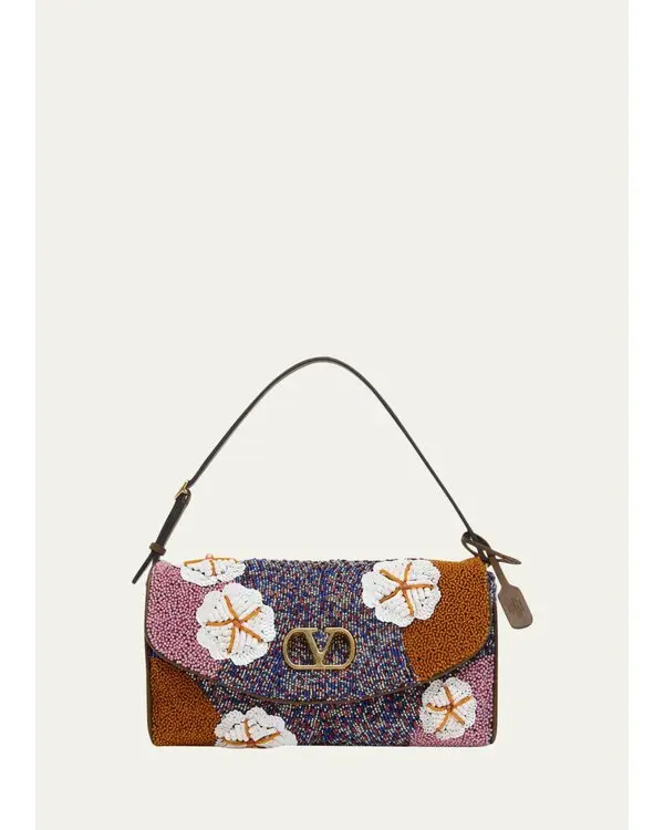 Valentino Garavani Devain Floral Beaded Top-handle Bag