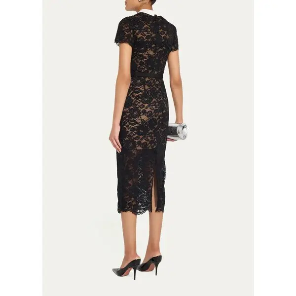 SELF-PORTRAIT Lace Contrast Collar Midi Dress
