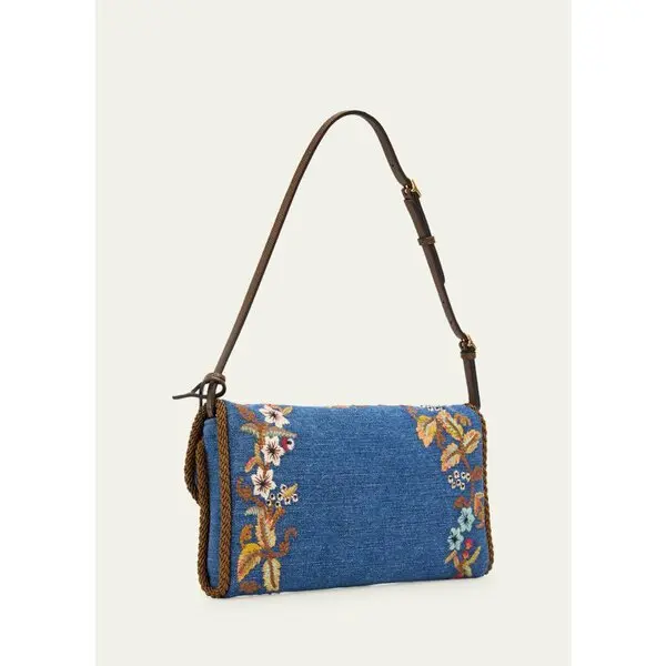 Valentino Garavani Devain Small Embroidered Denim Shoulder Bag