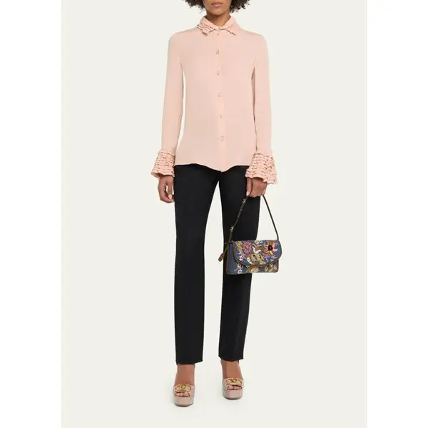 Valentino Garavani Devain Small Embroidered Denim Shoulder Bag