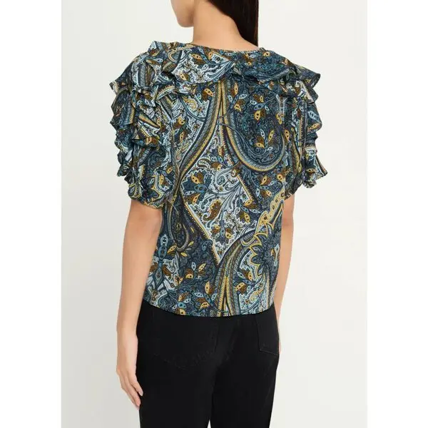 Ulla Johnson Josephine Paisley Flutter-sleeve Blouse