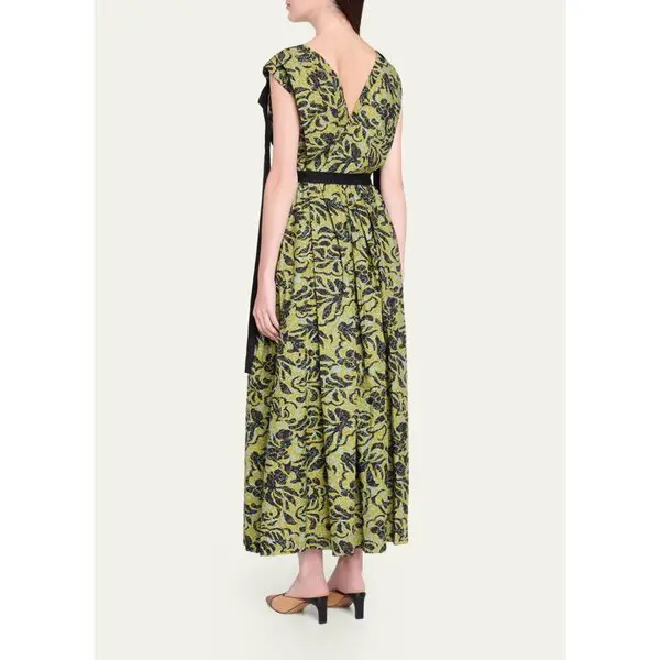 Ulla Johnson Karina Sleeveless Floral Cotton Bow Midi Dress - Chartreuse