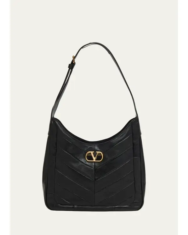 Valentino Garavani Medium Chevron Leather Hobo Bag - Nero