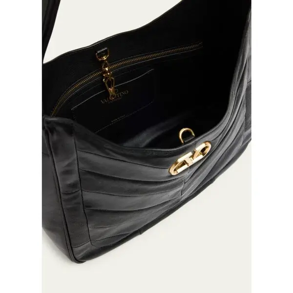 Valentino Garavani Medium Chevron Leather Hobo Bag - Nero