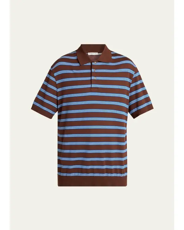 Moncler Cotton Knit Triple-stripe Polo Shirt