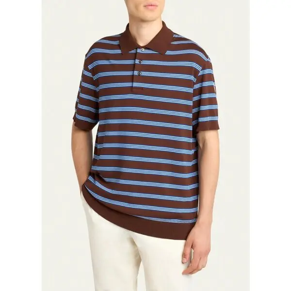 Moncler Cotton Knit Triple-stripe Polo Shirt