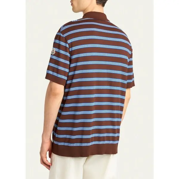 Moncler Cotton Knit Triple-stripe Polo Shirt