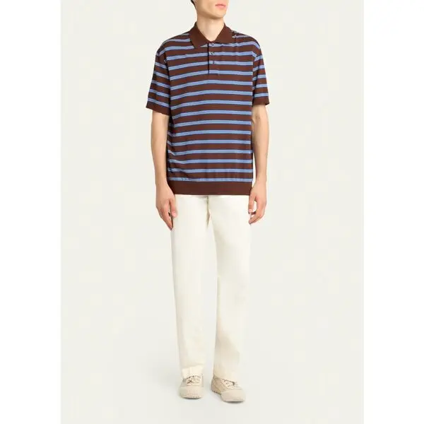 Moncler Cotton Knit Triple-stripe Polo Shirt