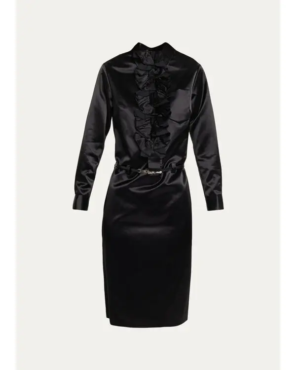 Marc Jacobs Ruffled Satin Knee-length Dress - Black
